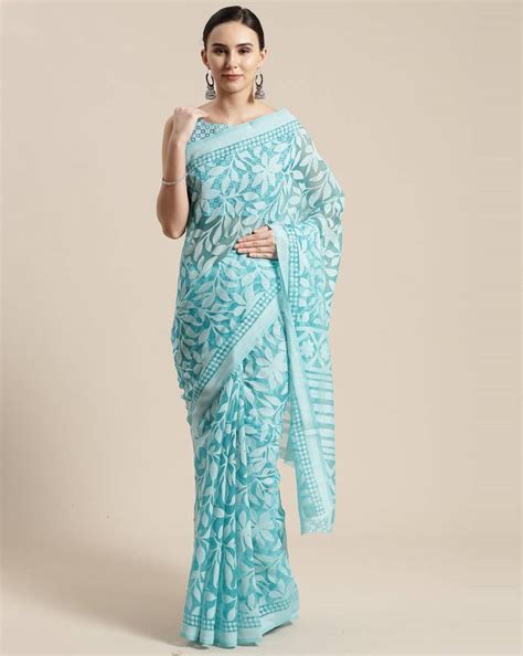 Sareemall Turquoise Festive Brasso Brasso Saree With Unstitched Blouse