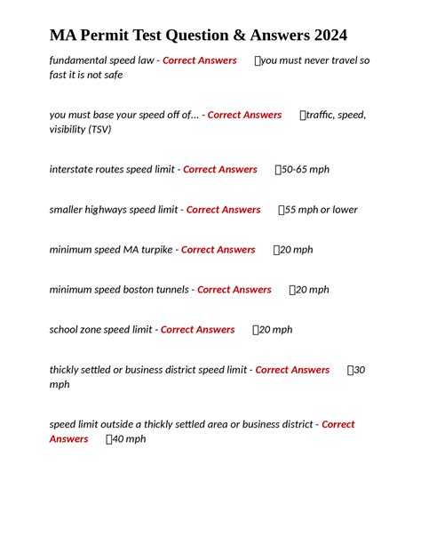 Ma Permit Test 2024 Question And Answers Exams Nursing Docsity