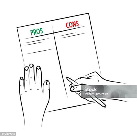의사 결정 과정의 장단점 개념 비즈니스 솔루션 또는 선택에 대한 긍정적이고 부정적인 주장을 나열합니다 플러스 및 마이너스 분석은 이점을 고려합니다 스케치 편집 가능한 선형