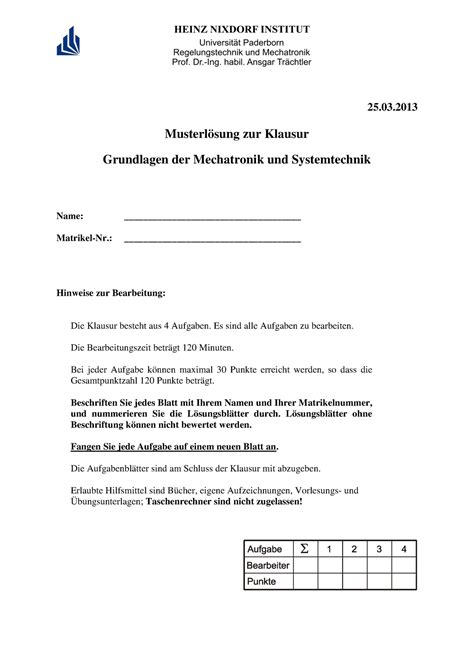 Klausur Fragen und Antworten 25 03 Musterlösung zur Klausur