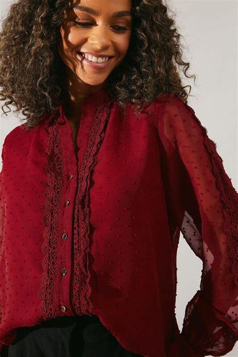 Tops Occasion Lace Trim Dobby Blouse Wallis