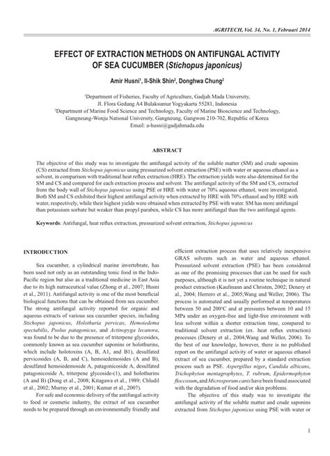 Pdf Effect Of Extraction Methods On Antifungal Activity Of Sea