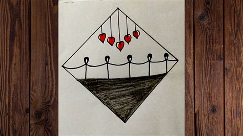 Easy Rhombus Heart Scenery Drawing Rhombus Drawing For Beginners