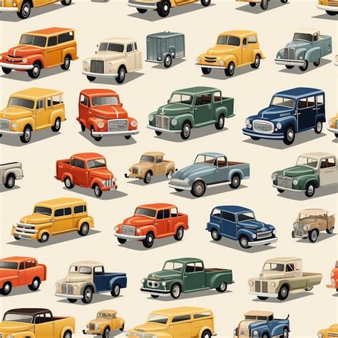 Premium Ai Image Retro Vintage Trucks Seamless Digital Pattern