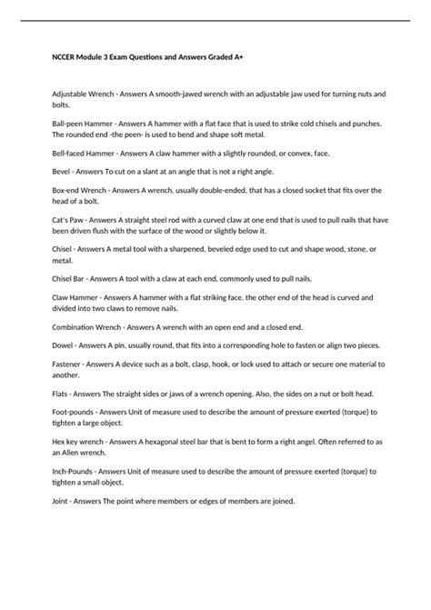 Nccer Module 3 Exam Questions And Answers Graded A Nccer Module 3