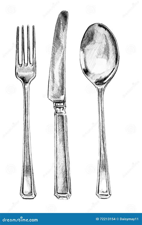 Fork Knife And Spoon Pencil Illustration Stock Illustration