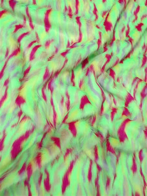 Lime Green Fuchsia Purple Sunset Multi Color Faux Fur Fabric Sold By
