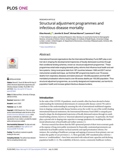 Pdf Structural Adjustment Programmes And Infectious Disease Mortality
