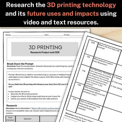 3d Printing Cer Practice Worksheets Science Sub Plans Middle School Cer