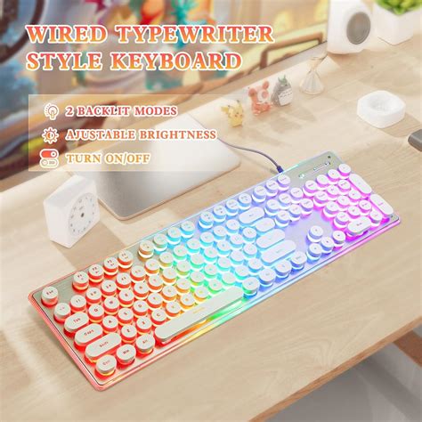 Answk Typewriter Style Keyboard With Metal Panel Rainbow Led Backlit