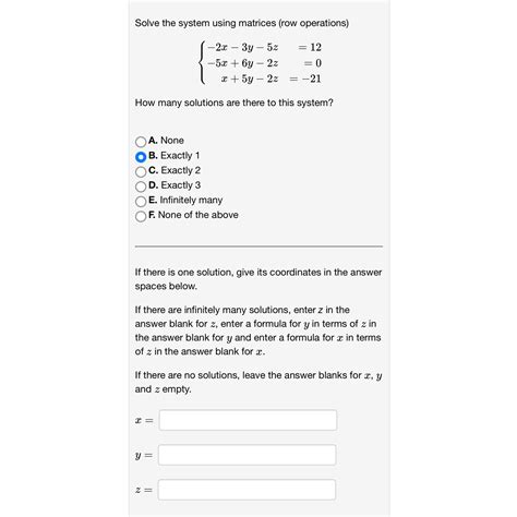 Solved Solve The System Using Matrices Row