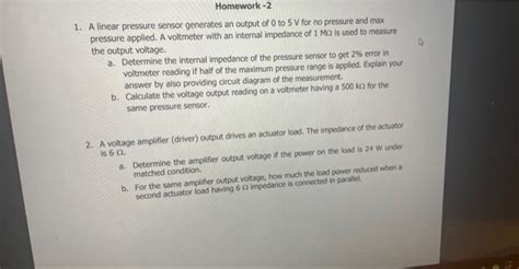 Solved A Linear Pressure Sensor Generates An Output Of Chegg