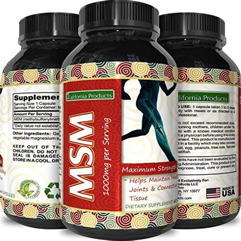 Natural MSM Dietary Supplement Capsules for Joint Pain + Increased ...
