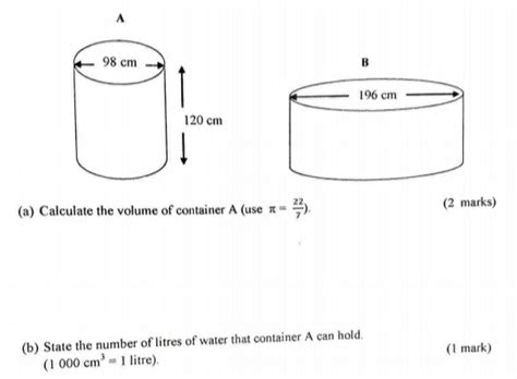 A a Calculate the volume of container A use π 2 Gauthmath