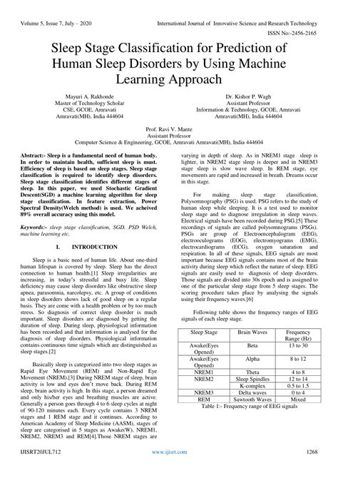 Pdf Sleep Stage Classification For Prediction Of Human Sleep