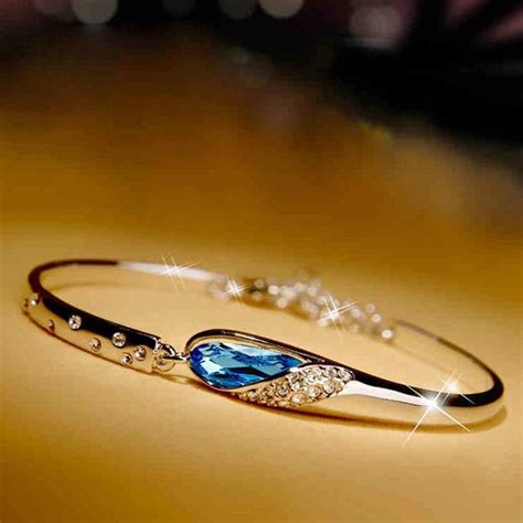 Women Girls Elegant Rhinestone Bangle Crystal Bracelet Silver Plated