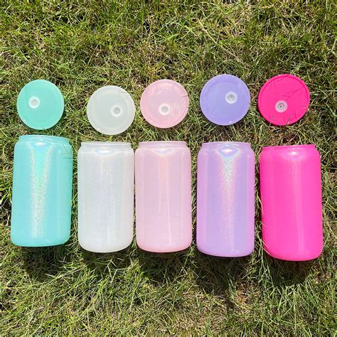 16oz Plastic Lid Shimmer Blank Sublimation Glass Can 16ozchqb02 Uslca