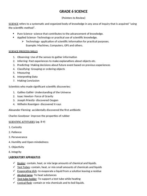 Grade 6 Science Pointers To Review Pdf