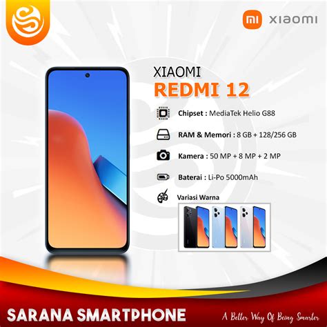 Jual Xiaomi Redmi 12 RAM 8GB 128GB 8GB 256GB MediaTek Helio G88 5000 MAh 18W 90Hz FHD 50MP