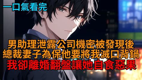 公司機密泄露後，總裁妻子為保男助理要將我滅口背鍋，離婚後我淡定甩出證據打臉，讓她自食惡果。 爽文 逆袭 小说推荐 一口气看完