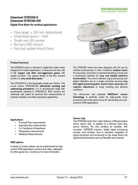 Sensirion Mass Flow Meters Sfm3300 Datasheet Pdf Temperature Sensor