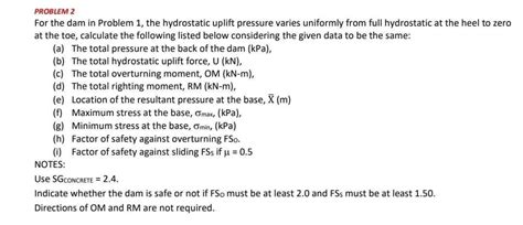 Solved For The Dam In Problem 1 The Hydrostatic Uplift