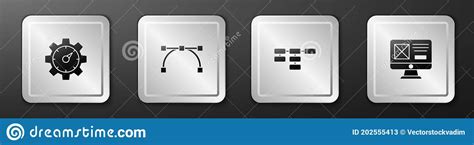 set website statistic bezier curve site map and ui or ux design icon