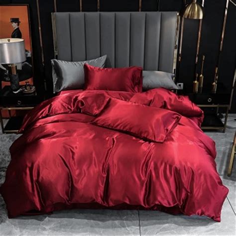 Bettwäsche Sets 2024 Luxus Satin Drei Teilige Set Feste Farbe Weiche