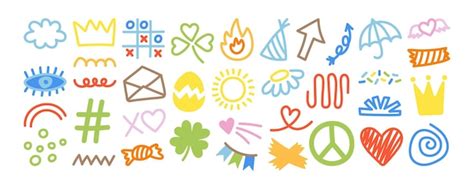 Premium Vector Hand Drawn Cute Doodles Elements Crown Abstract Lines