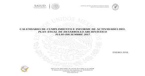 Calendario De Cumplimiento E Informe De Actividades Del Plan Anual De