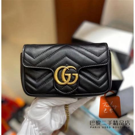 二手99新gucci 古馳 Gg Marmont Super Mini 黑色 迷你鏈條包單肩包斜背包 476433 蝦皮購物