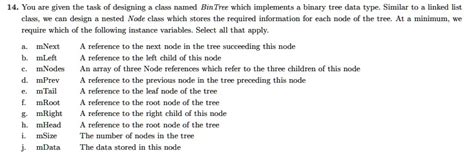 solved 14 you are given the task of designing a class named bintree