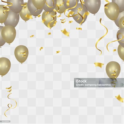 金の風船と紙吹雪党背景コンセプト デザインお祝いのベクトル図です お祝いのベクターアート素材や画像を多数ご用意 お祝い まぶしい