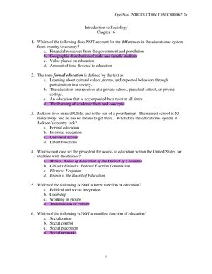 Chapter 15 Quiz Quiz OpenStax INTRODUCTION TO SOCIOLOGY 2e 1