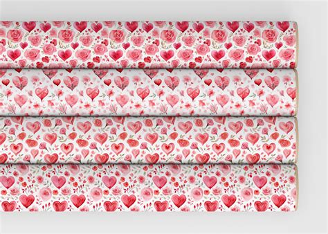 Hearts Aflutter Valentines Day Patterns Watercolor Repeatable Set