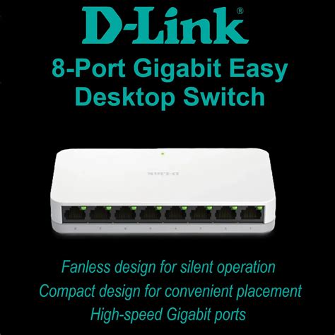 D Link 8 Port Gigabit Easy Desktop Switch High Speed Fanless