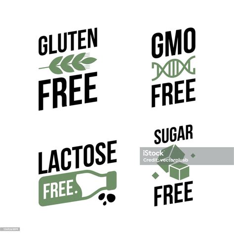 유당 무료 설탕 무료 글루텐 프리 식품 엠블럼 디자인에 대한 Gmo 무료 벡터 라벨 우표로 사용할 수 있습니다 물개 배지 포장