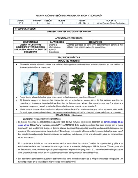 Sesion Aprendizaje Diferencias Entre Seres Vivos Y No