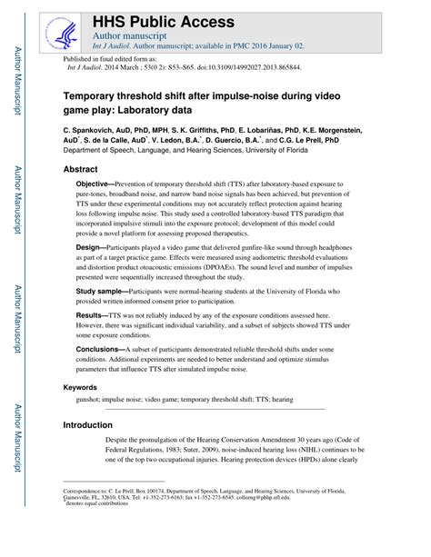 Pdf Temporary Threshold Shift After Impulse Noise During Video Game