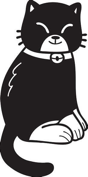 Hand Drawn Cute Cat Smile Illustration In Doodle Styl Stock