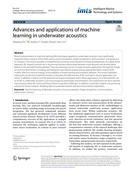 Pdf Advances And Applications Of Machine Learning In Underwater Acoustics