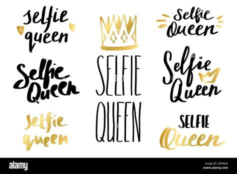 Selfie Queen lettering set in simple calligraphy font style ...