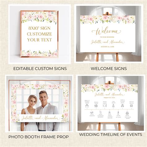 Wedding Collection Bundle Printable Template Blush Pink And White Roses