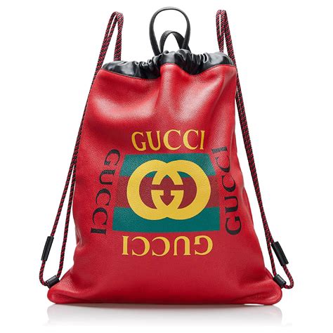 Gucci Red Gucci Logo Backpack Leather Pony Style Calfskin Ref 853666