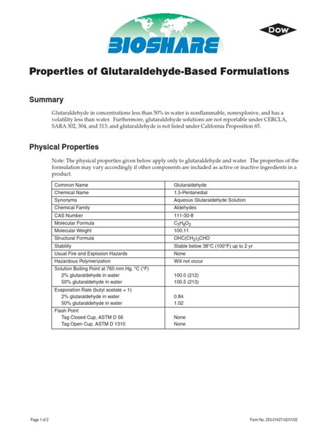 Properties Of Glutaraldehyde Based Formulations Pdf Pdf Superfund