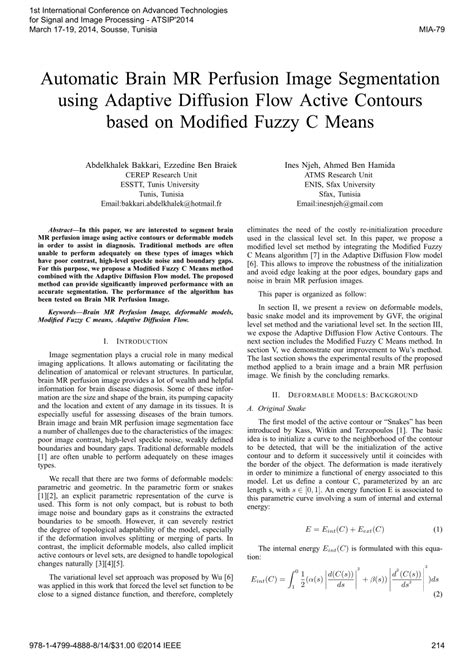pdf automatic brain mr perfusion image segmentation using adaptive diffusion flow active