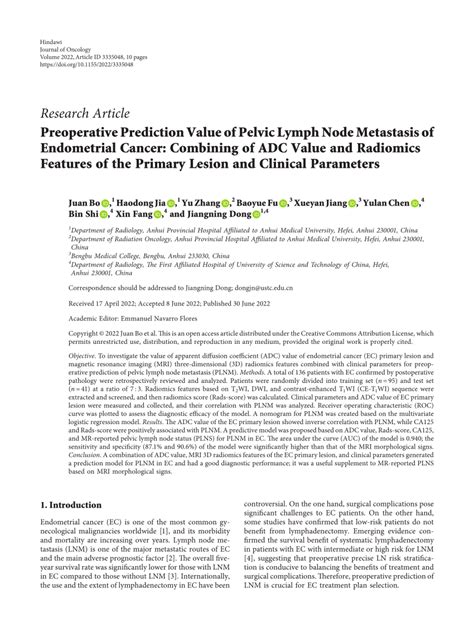 Pdf Preoperative Prediction Value Of Pelvic Lymph Node Metastasis Of