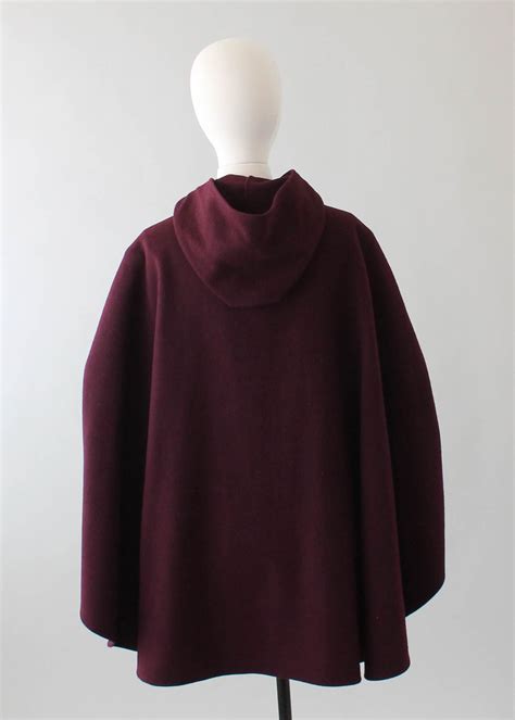 Vintage 1970s Plum Wool Hooded Poncho Cape Raleigh Vintage