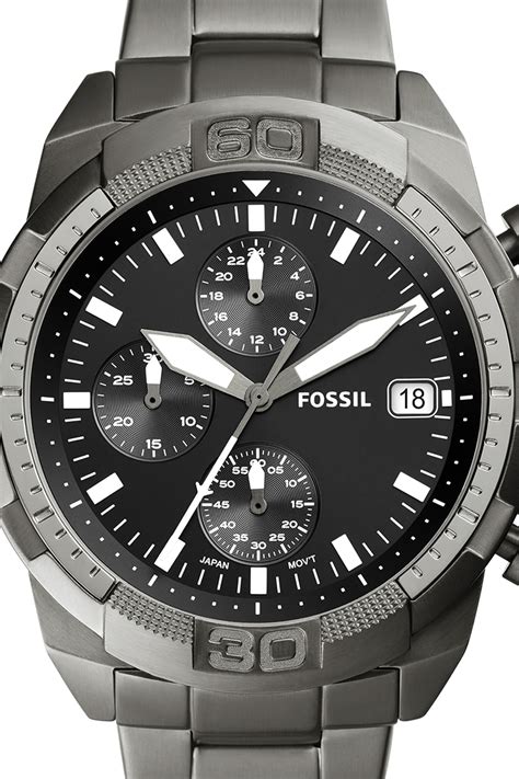 Fossil Часовник с хронограф и метална верижка Тъмносив Emag Bg