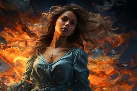 Premium Ai Image Portrait Of Young Brunette Woman In Fire